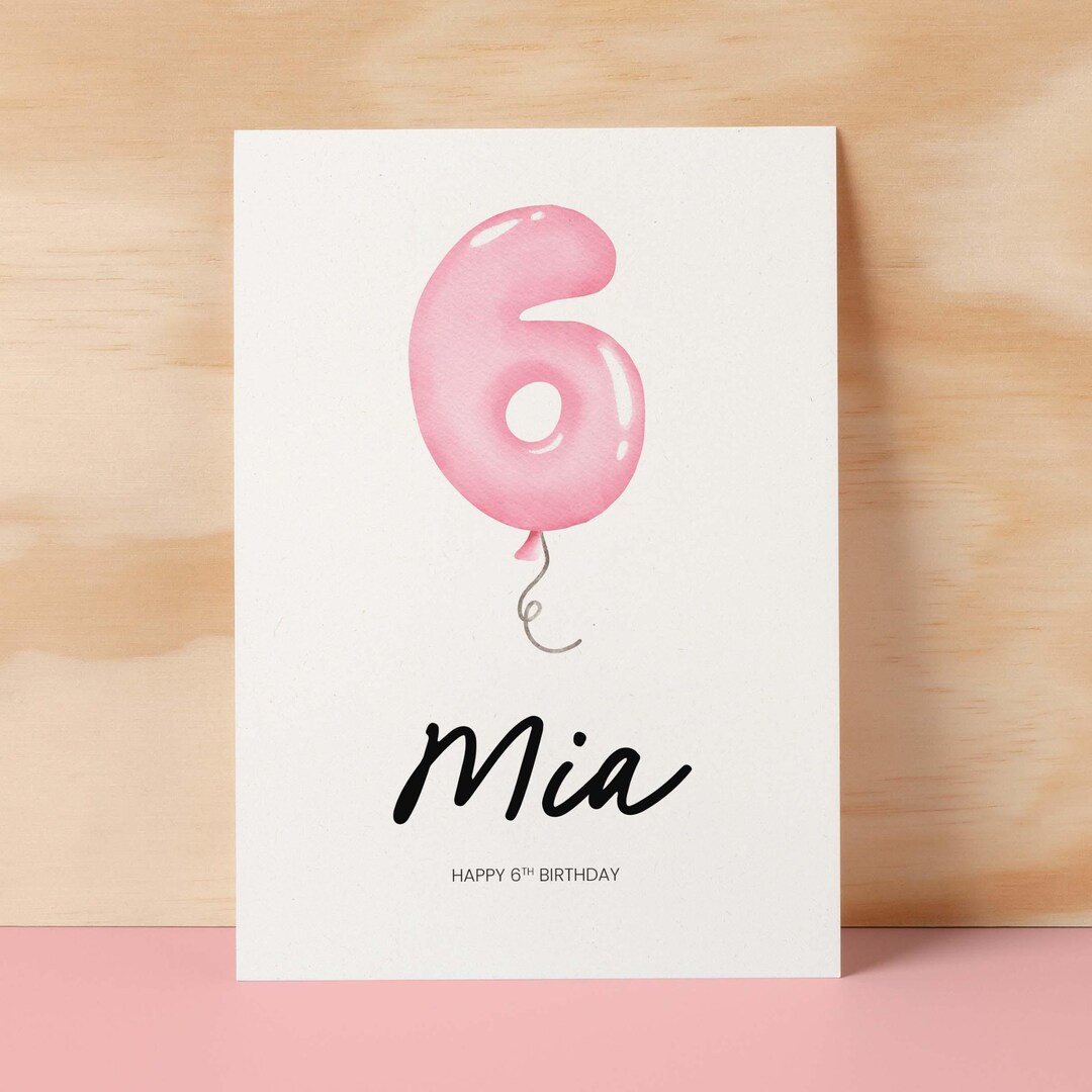 Personalised 6th Birthday Card for Girl Six Year Old Birthday Card ...