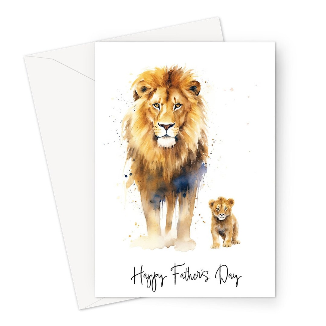 Lion Father's Day Card Cute Lion and Cub Watercolour - Etsy