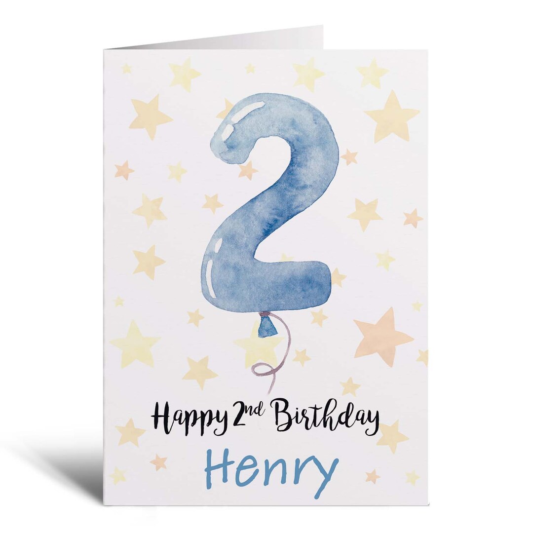 Customisable 2nd Birthday Card for Boy Custom Name Card for Boy Second ...