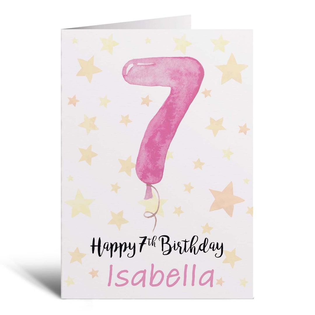 Personalised 7th Birthday Card for Girl Custom Name Card for Girl ...