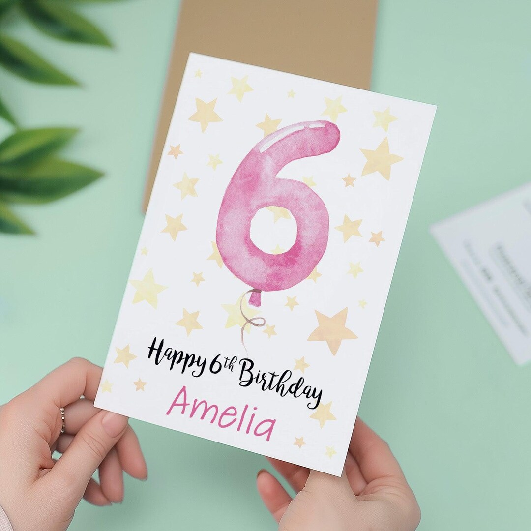 Personalised 6th Birthday Card for Girl Custom Name Card for Girl Sixth ...