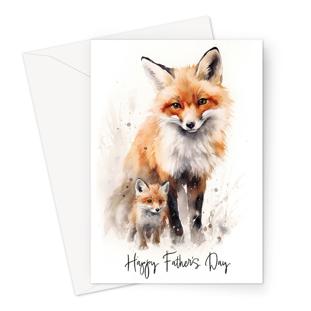 Fox Father's Day Card Cute Fox and Cub Watercolour - Etsy