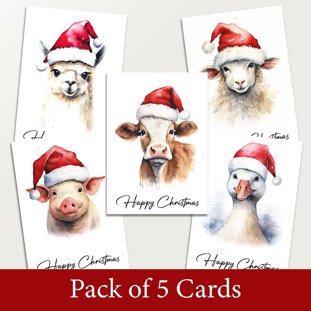 Farm Animals Christmas Cards Pack of 5 Multi-pack Christmas - Etsy