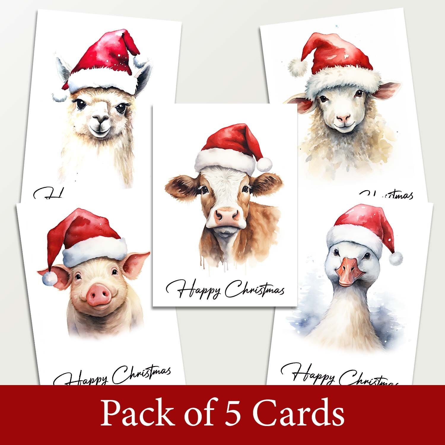 Farm Animals Christmas Cards Pack of 5 Multi-pack Christmas - Etsy