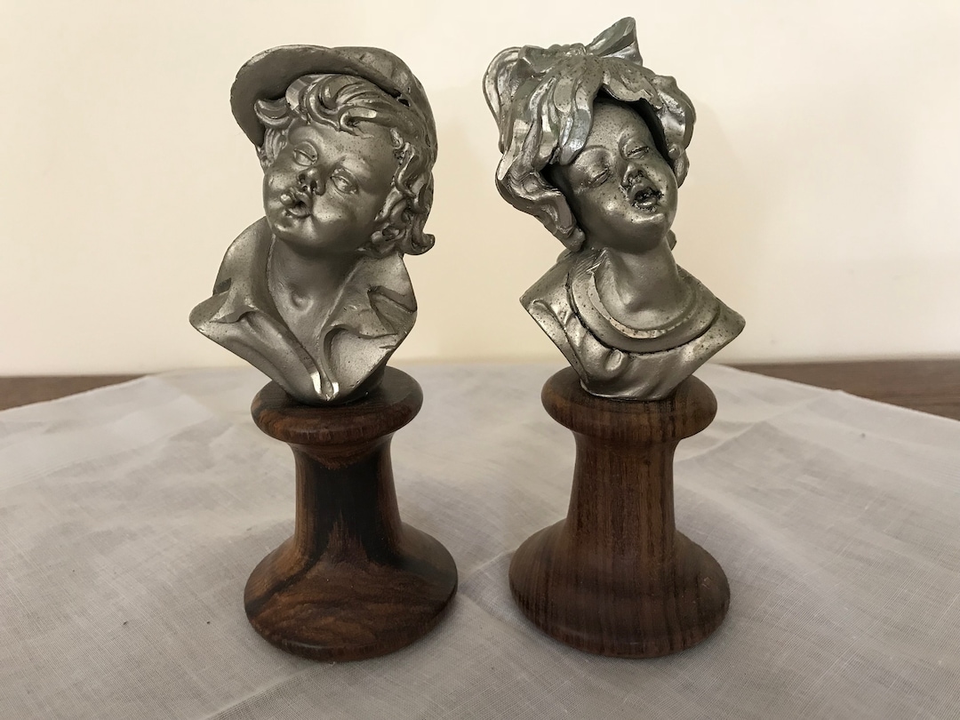 Peltro Pewter Boy and Girl Figurines on Wood Base - Made in Italy ...