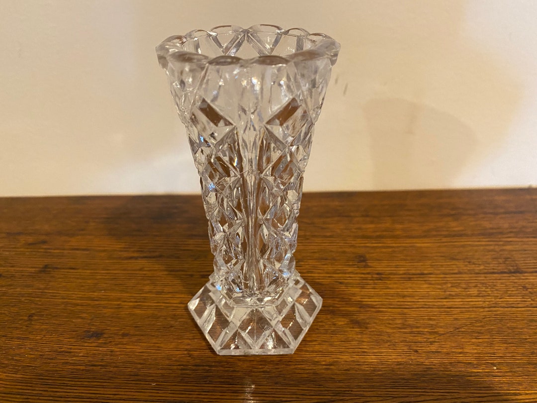 Vintage 4" Mini Diamond Pattern Pressed Glass Vase - Etsy