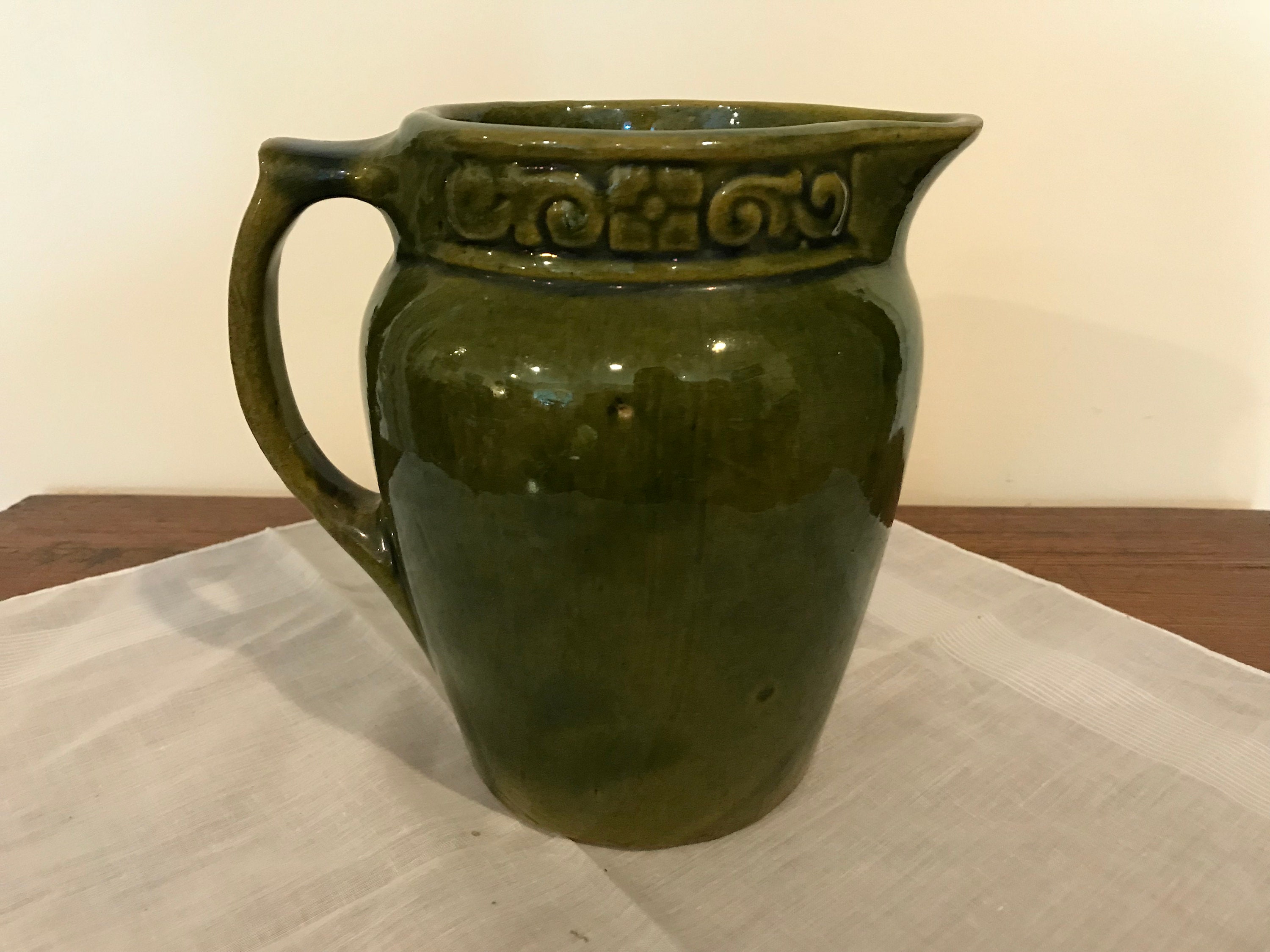 Midcentury Green Ceramic Glazed Water Pitcher - Etsy