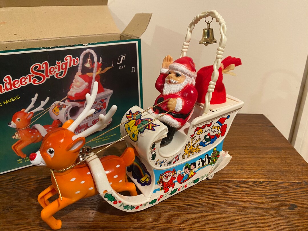 Vintage Happy Reindeer Sleigh Musical Toy - Etsy