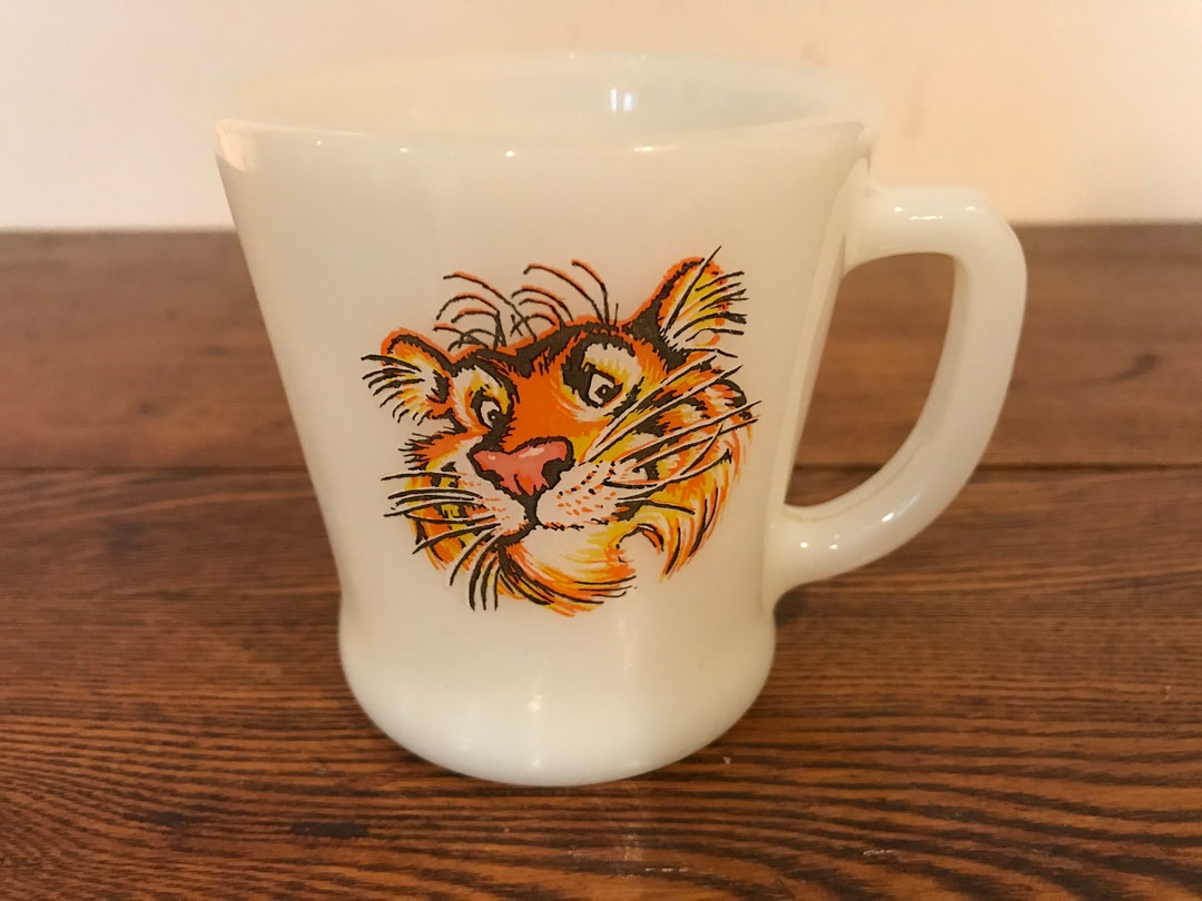 1960s Exxon Esso USA Milk Glass Coffee Mug White Tiger Logo Anchor ...