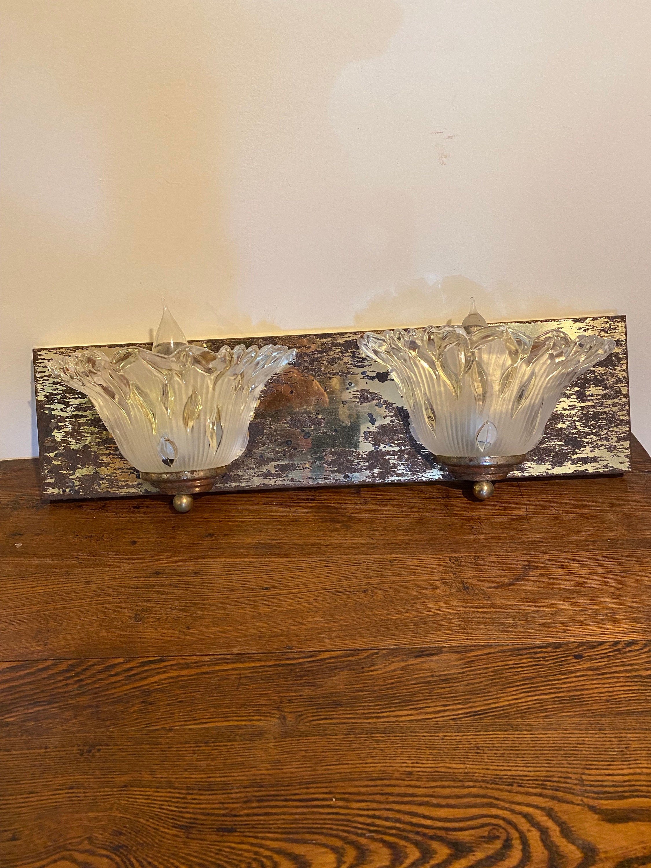 Mid-century Double Light Wall Mounted Light Fixture Gold Tone Metal and ...