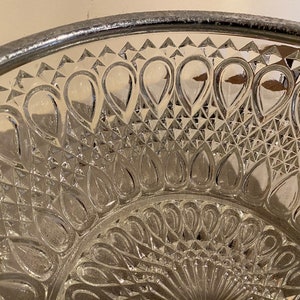 Vintage Large Pressed Glass Bowl With Metal Rim - Etsy