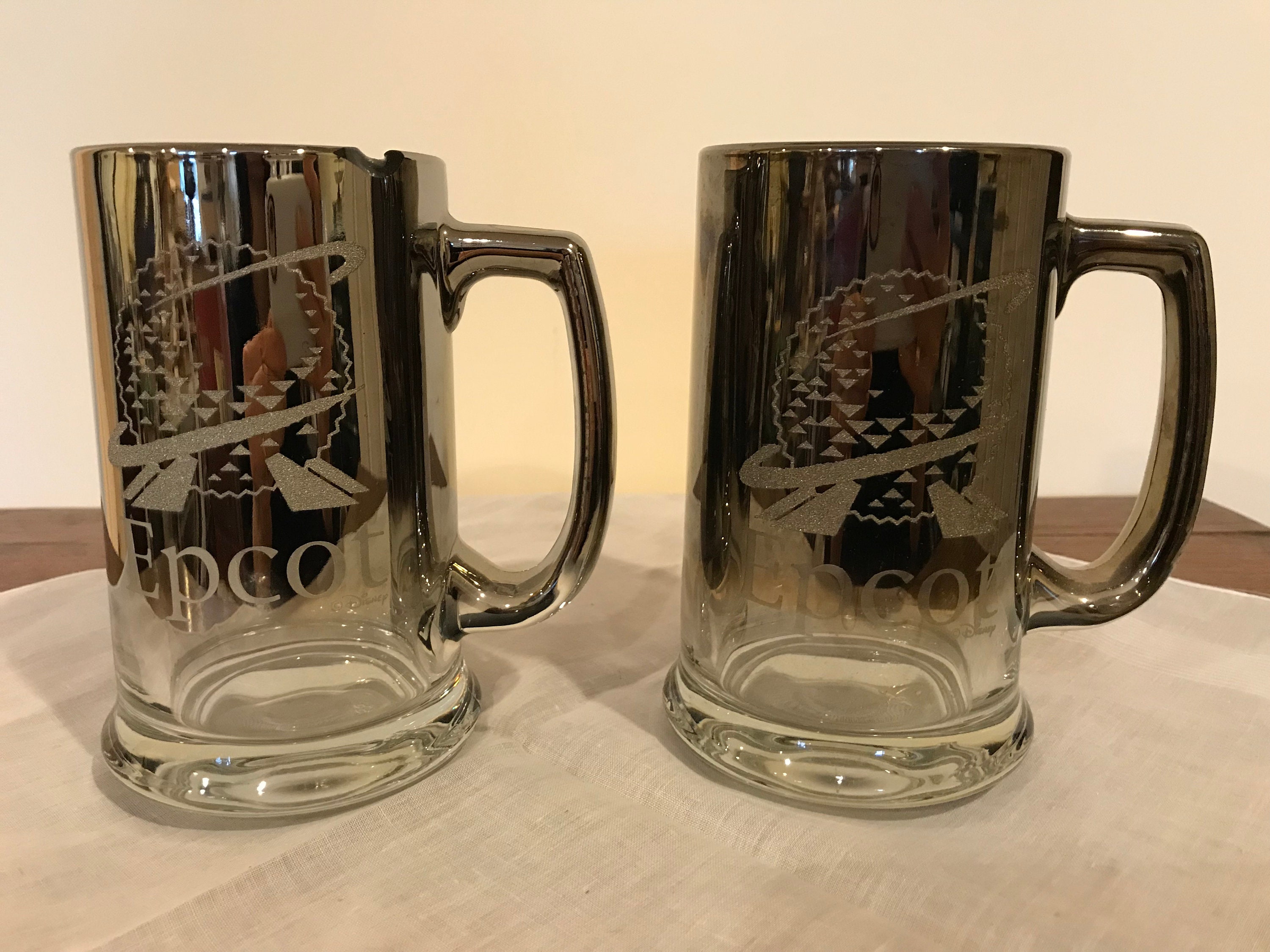 Disney Epcot Center Smokey Mirrored Glass Beer Steins/mugs - Etsy