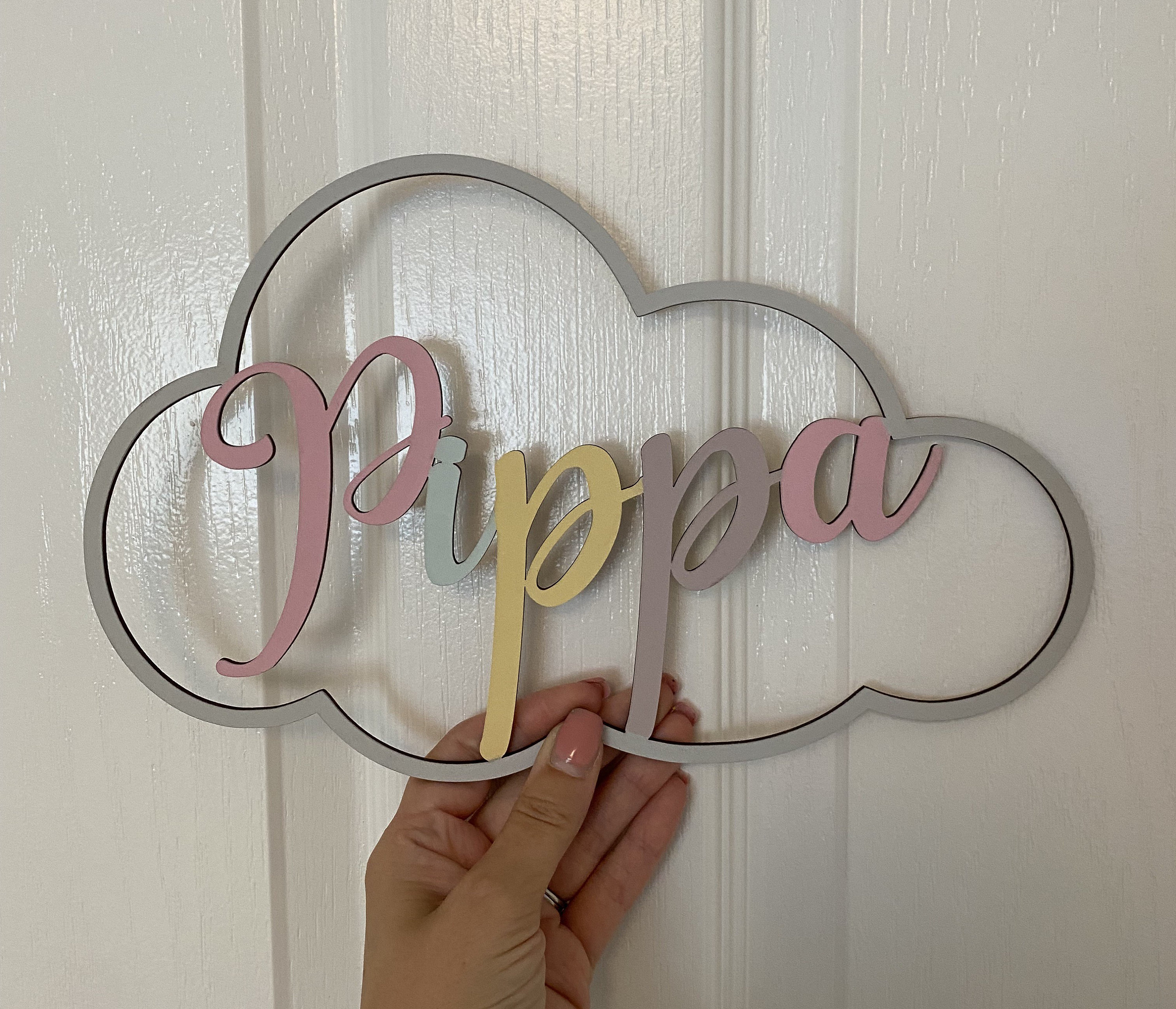 Cloud Name. Childrens Door Sign. Toy Box Name. Easter Name - Etsy