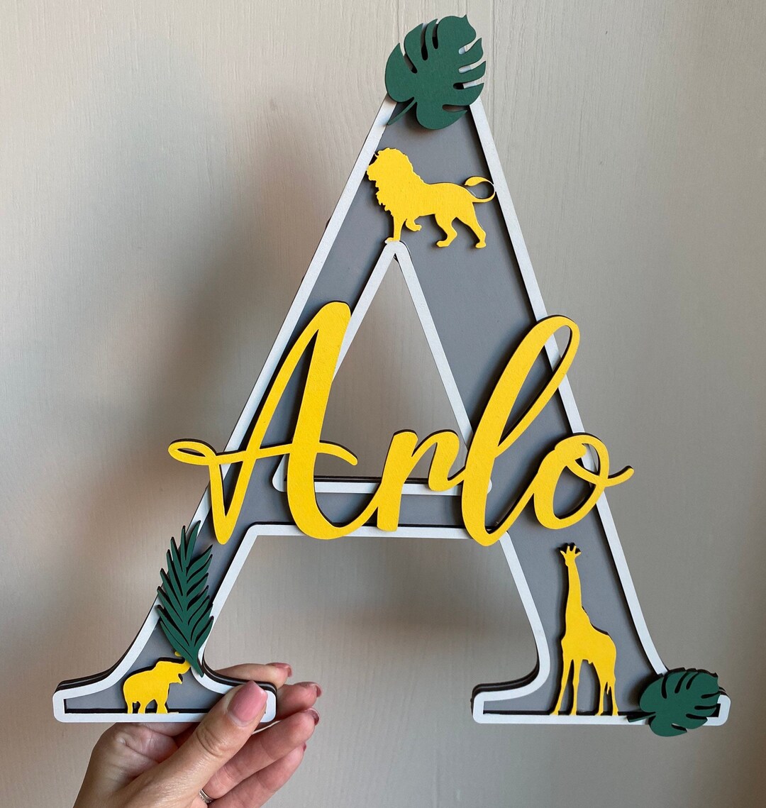 Personalised Jungle Name Sign. Bedroom Door Name Sign. Wooden Letter ...