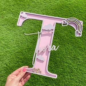 Rainbow Cloud Name Sign: Custom Wooden Initial, Kids Room Decor - Etsy