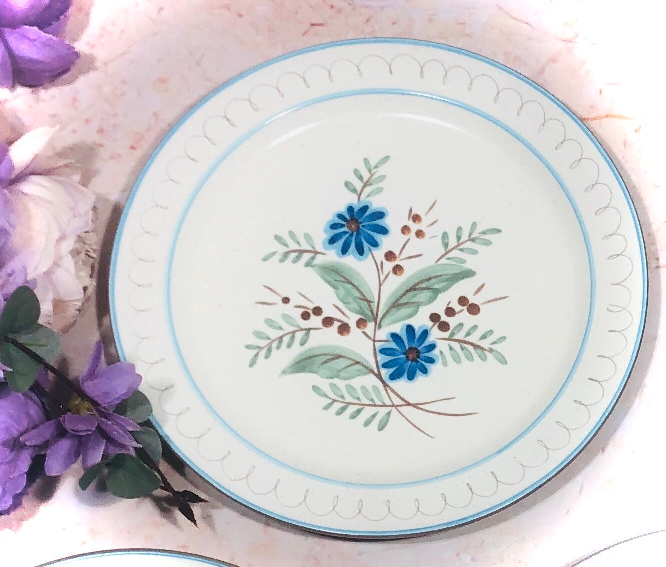 Stangl Blue Daisy DINNER Plate Floral Excellent USA Made 1940s - Etsy India