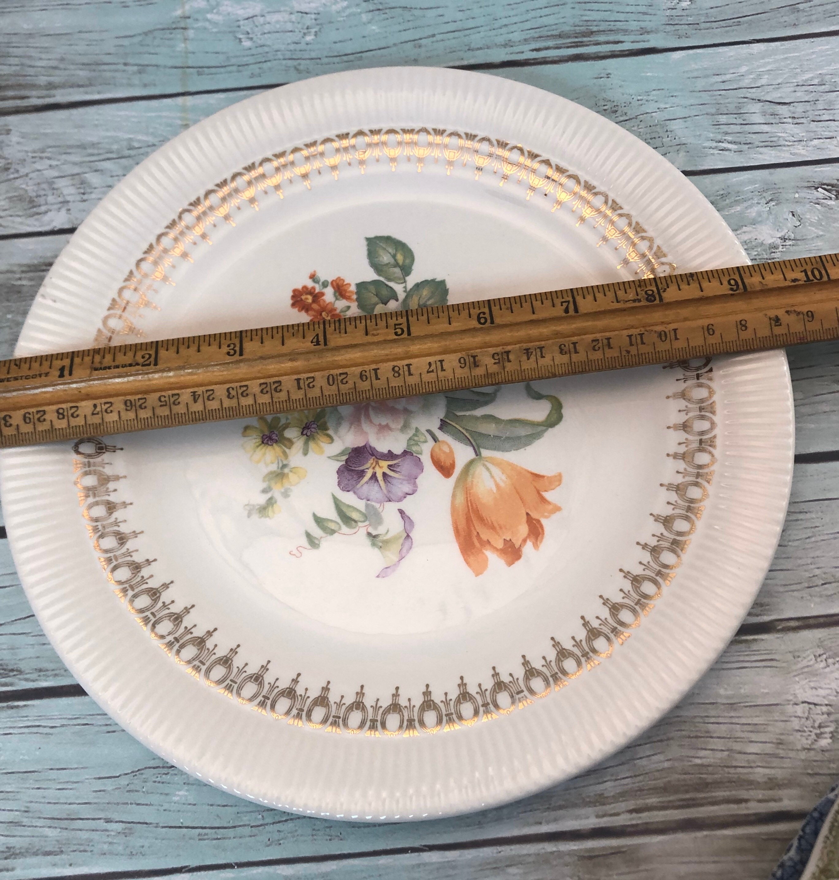 Salem Rust Tulip Dinner Plate Gold Filagree Trim Band Floral | Etsy