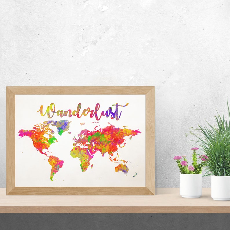 Wanderlust World Map Poster World Map Print Watercolor - Etsy