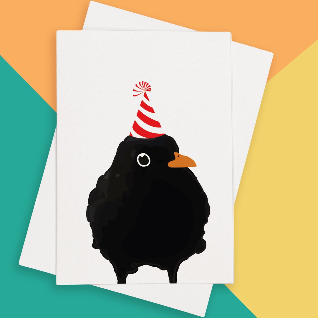 Blackbird Birthday Card Black Bird Card Cute Garden Birds Etsy Uk