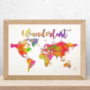 Wanderlust World Map Poster World Map Print Watercolor - Etsy