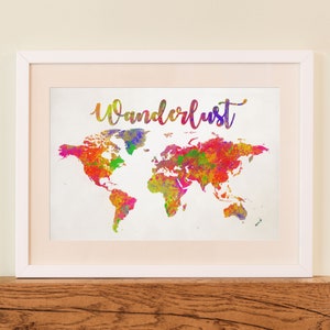 Wanderlust World Map Poster World Map Print Watercolor - Etsy