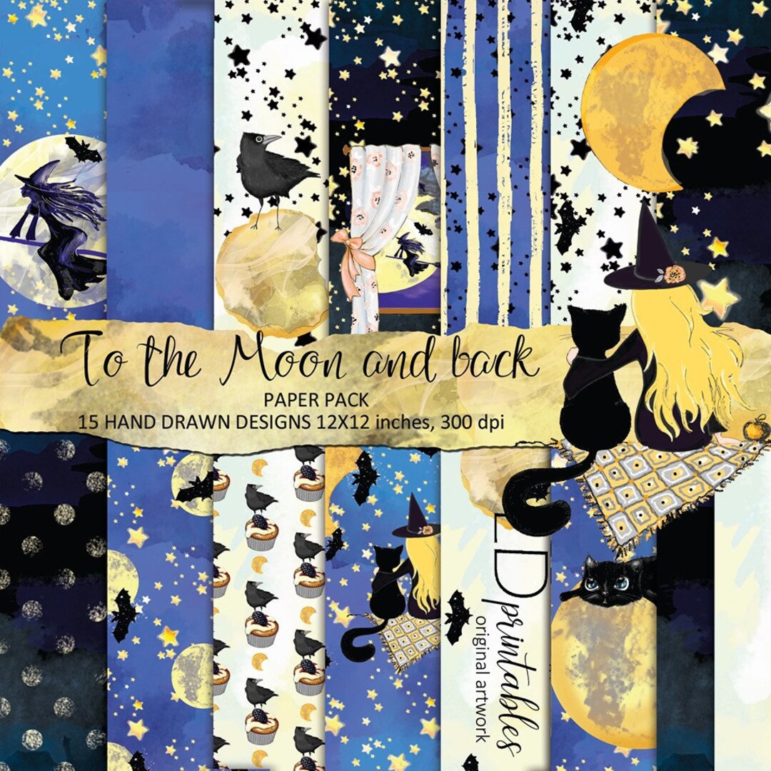 To the Moon and Back Printable Paper Pack, Halloween Digital Designs ...