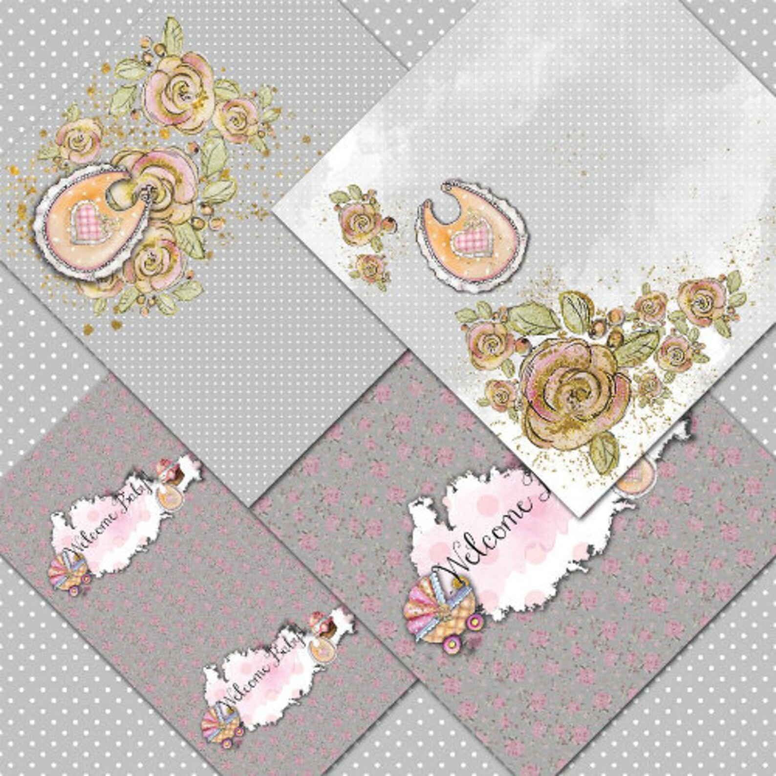Baby Scrapbook Paper Pack, Baby Pattern Collection, Newborn Girl Party ...