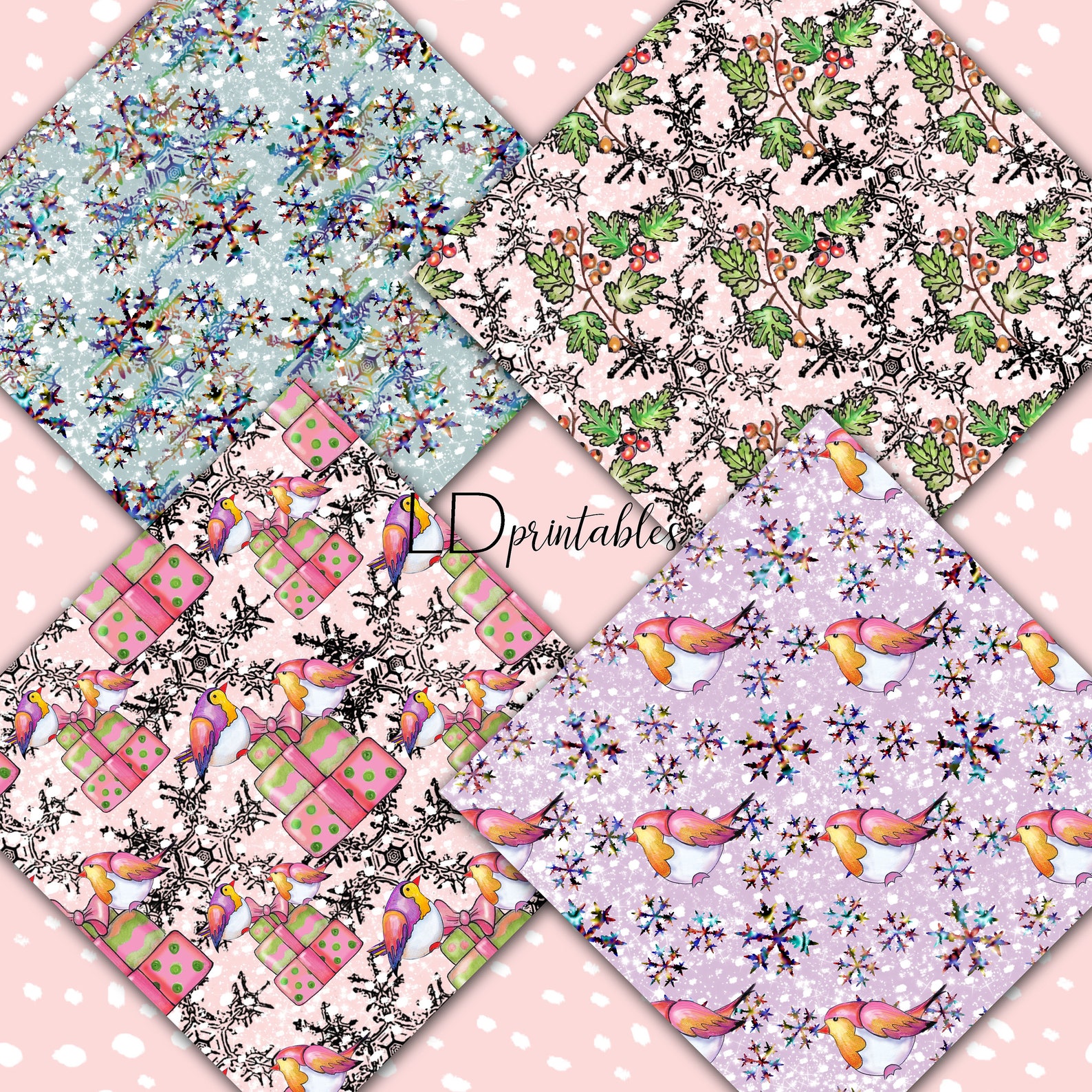 Winter Birds Christmas Paper Pack, Christmas Seamless Digital Paper - Etsy