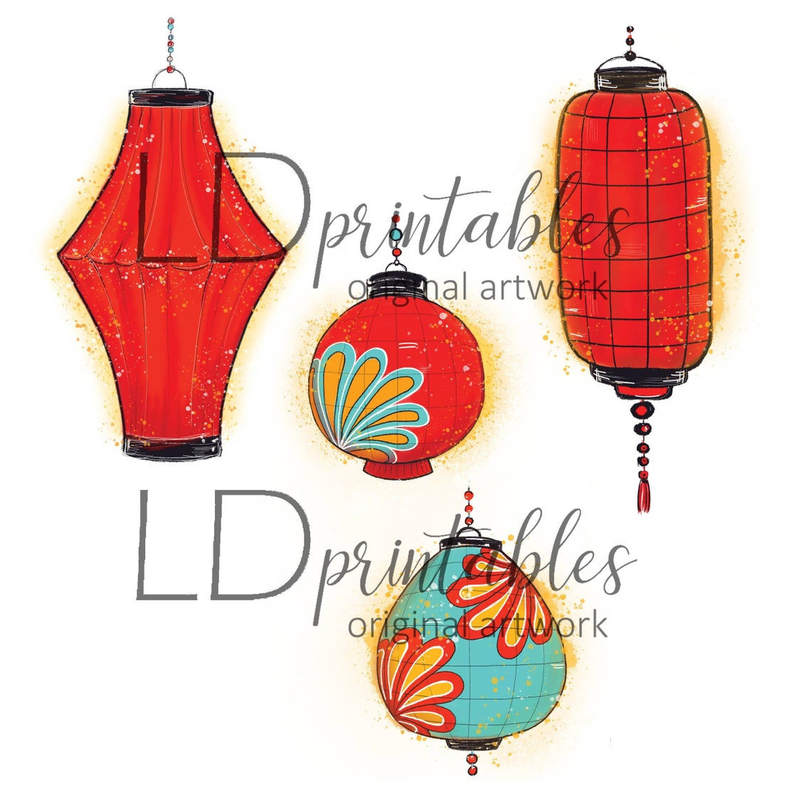 Chinese Paper Lanterns Clipart, Street Lamps Clip Art, Lunar New Year ...