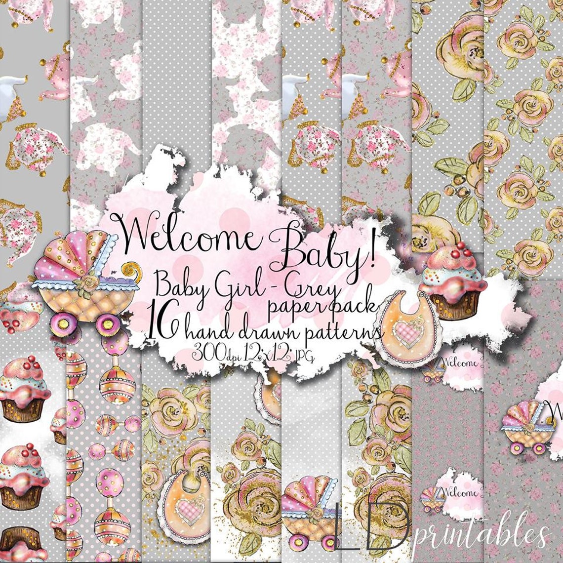 Baby Scrapbook Paper Pack, Baby Pattern Collection, Newborn Girl Party ...