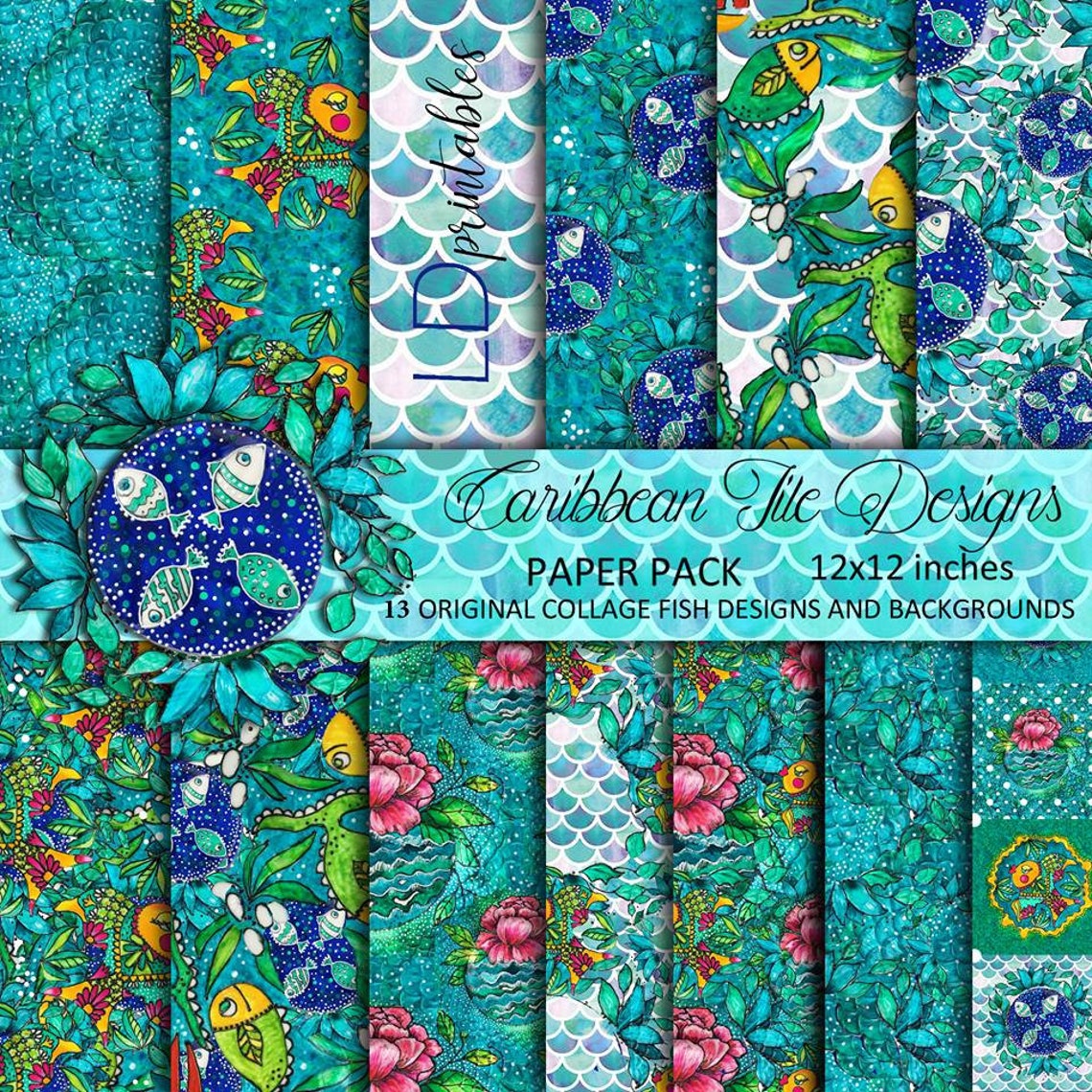 Caribbean Tile Paper Pack, Caribbean Fish Talavera Designs, Summer Sea ...