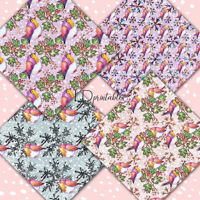 Winter Birds Christmas Paper Pack, Christmas Seamless Digital Paper - Etsy