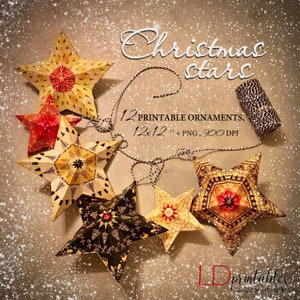 12 Christmas Stars 3D Printable Paper Ornaments, Foldable Winter ...