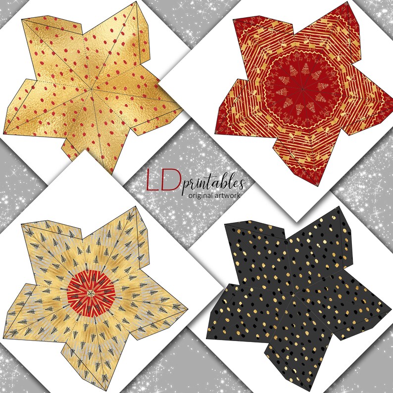 12 Christmas Stars 3D Printable Paper Ornaments, Foldable Winter ...