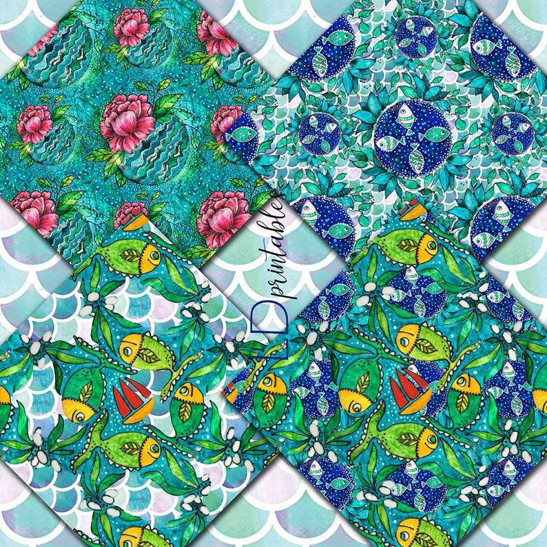 Caribbean Tile Paper Pack, Caribbean Fish Talavera Designs, Summer Sea ...