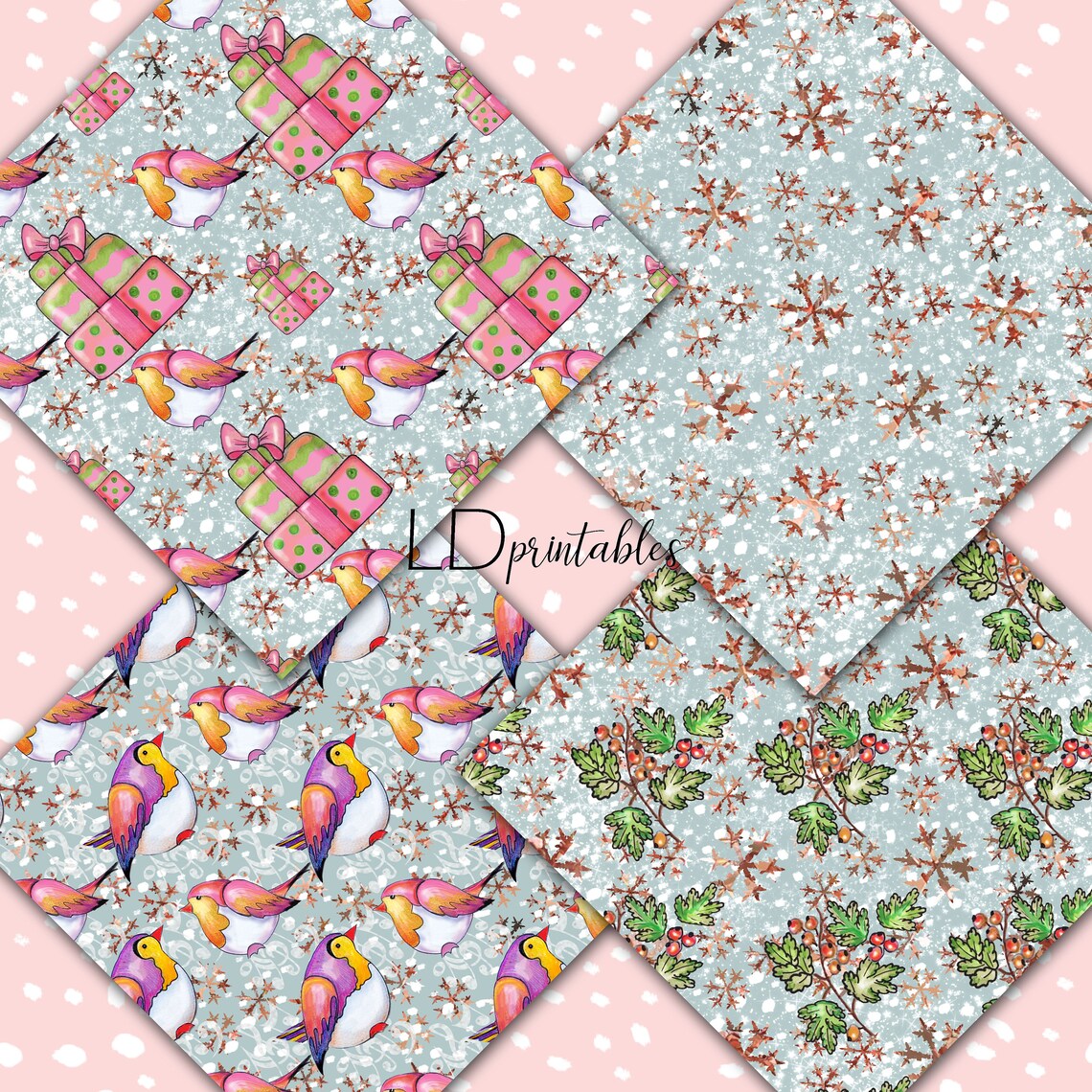 Winter Birds Christmas Paper Pack, Christmas Seamless Digital Paper - Etsy