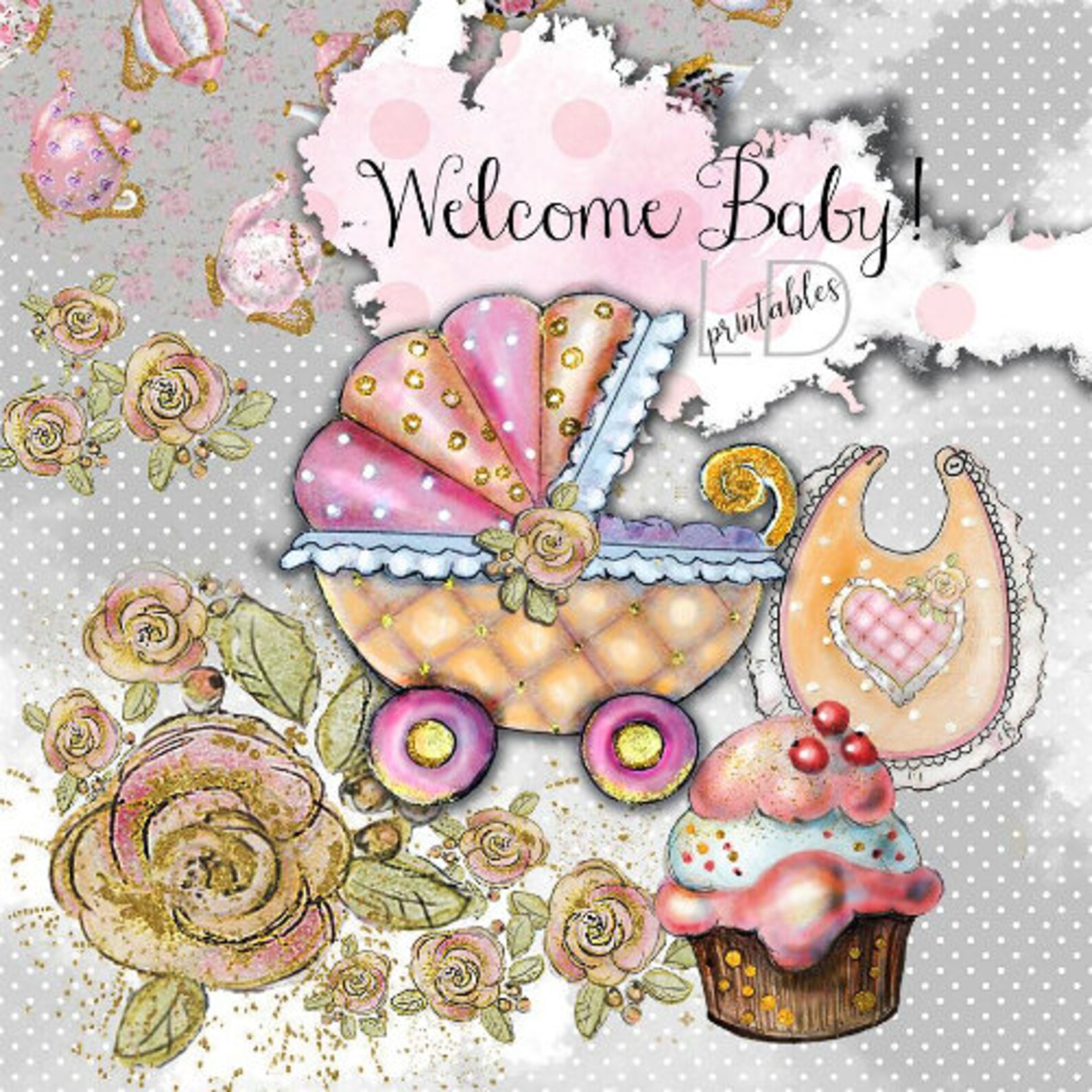 Baby Scrapbook Paper Pack, Baby Pattern Collection, Newborn Girl Party ...