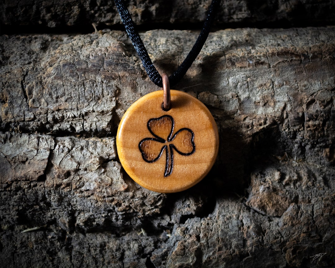 Shamrock Irish Handmade Wood Burned Necklace - Etsy
