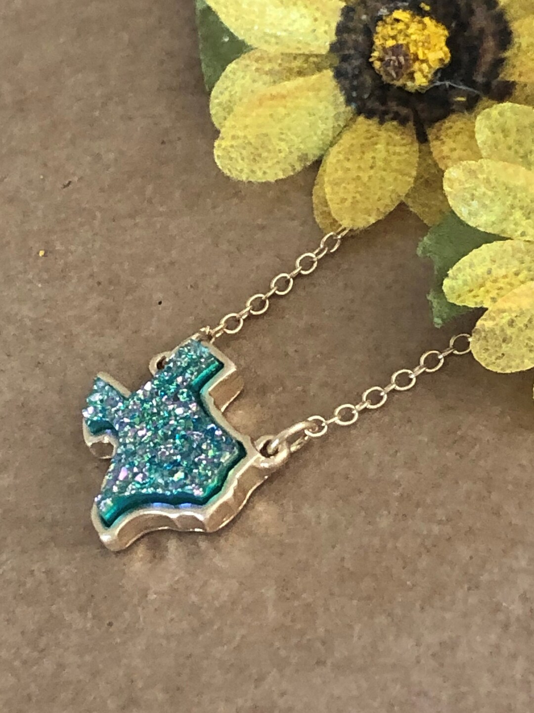 Texas State Necklace, Turquoise Druzy Stone, Texas Turquoise Druzy ...