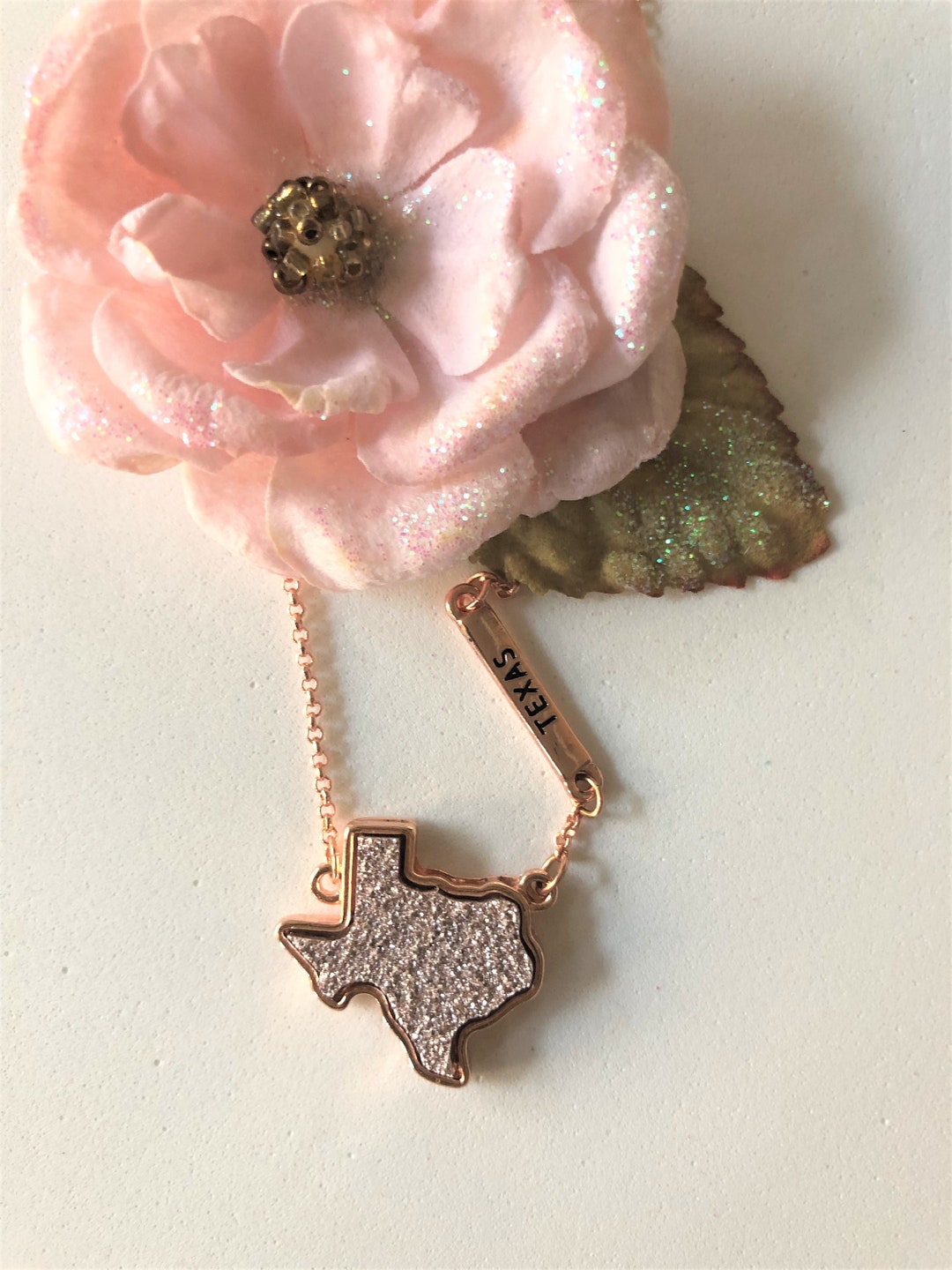 Rose Gold, Texas Druzy Necklace, Rose Gold Engraved Texas Bar, Texas ...
