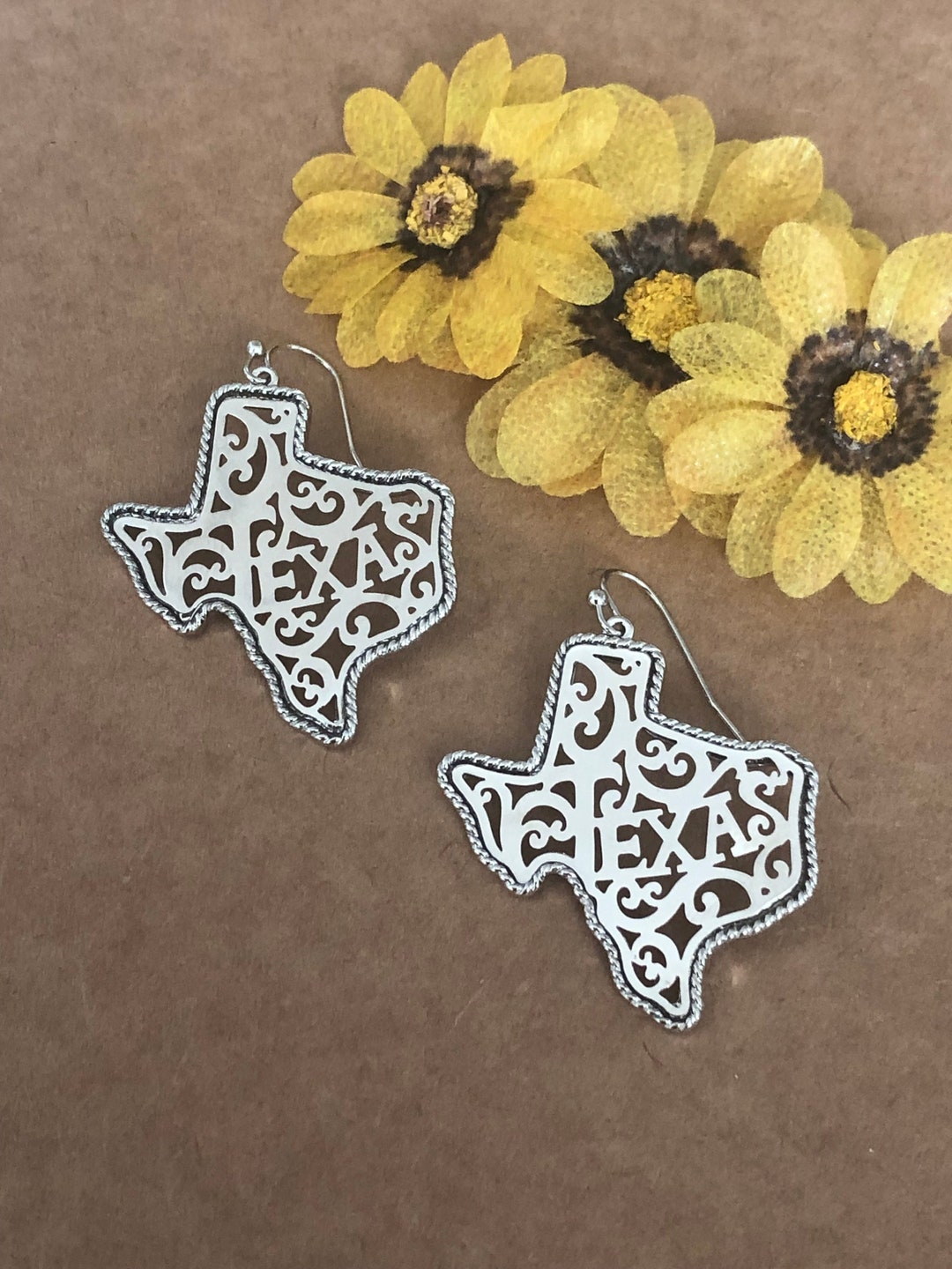 Texas State Earrings, Large Texas State Monogrammed Earrings, Silver ...