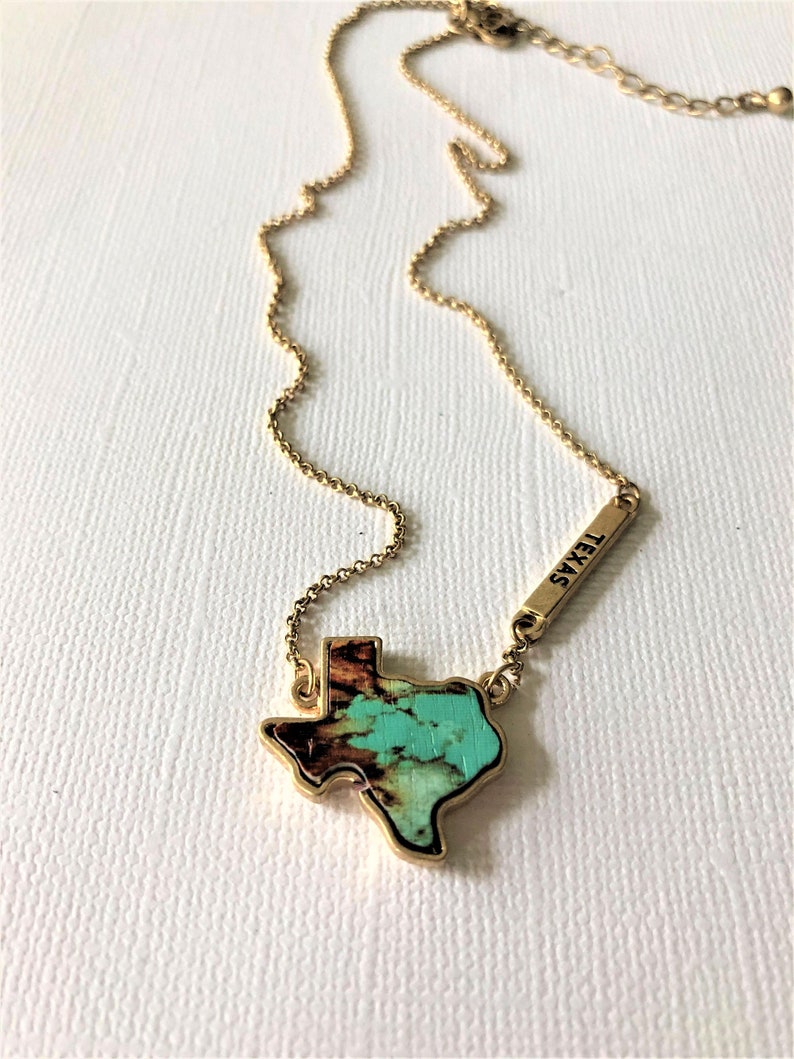 Texas State Necklace Aqua and Brown Marble Stone and Satin | Etsy