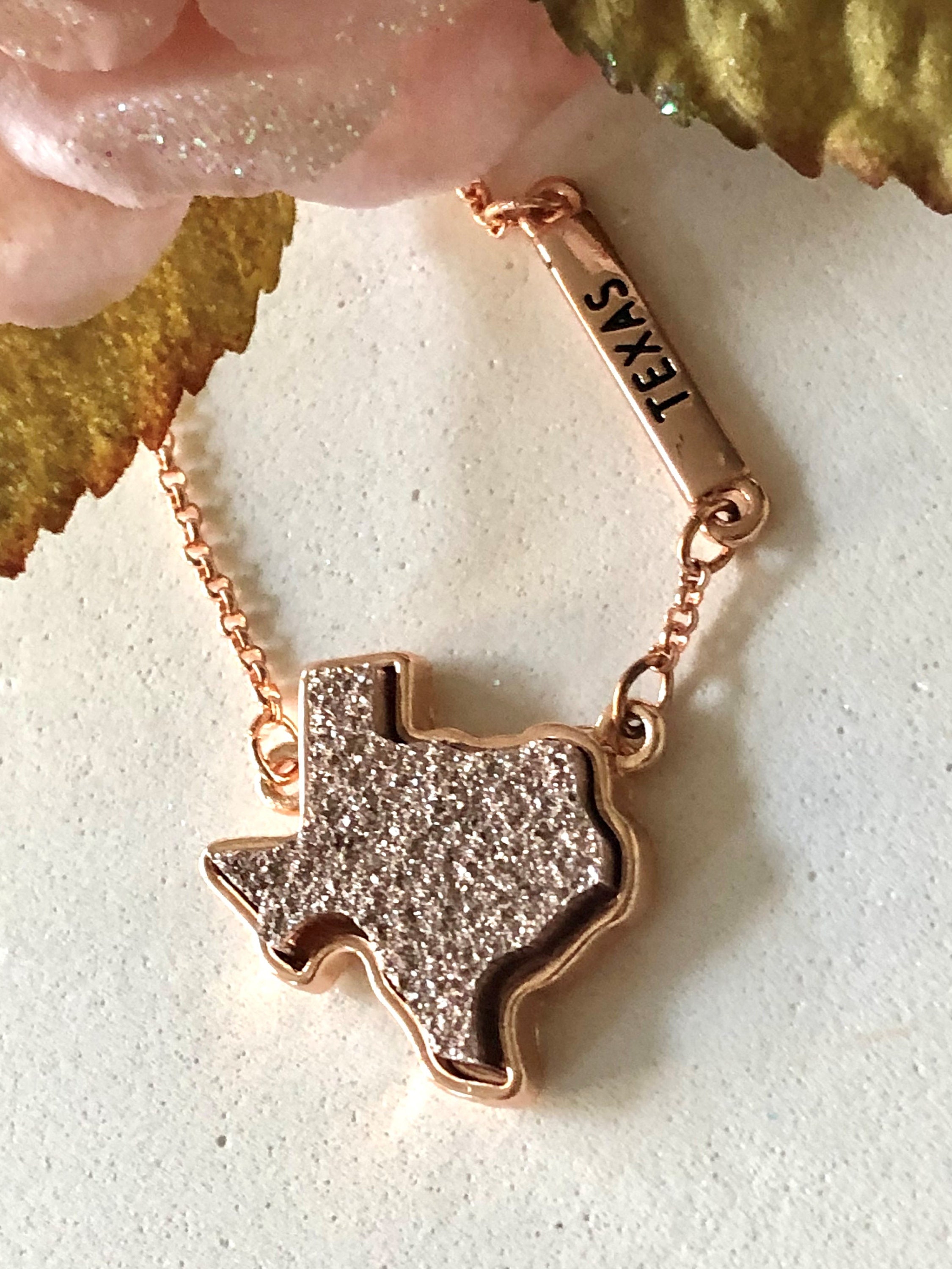 Rose Gold, Texas Druzy Necklace, Rose Gold Engraved Texas Bar, Texas ...