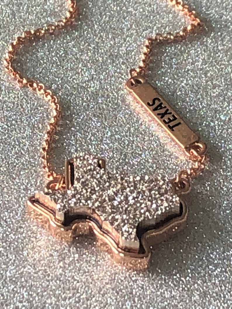 Duo, Rose Gold Texas Druzy Necklace + Earring Combo, Texas State ...