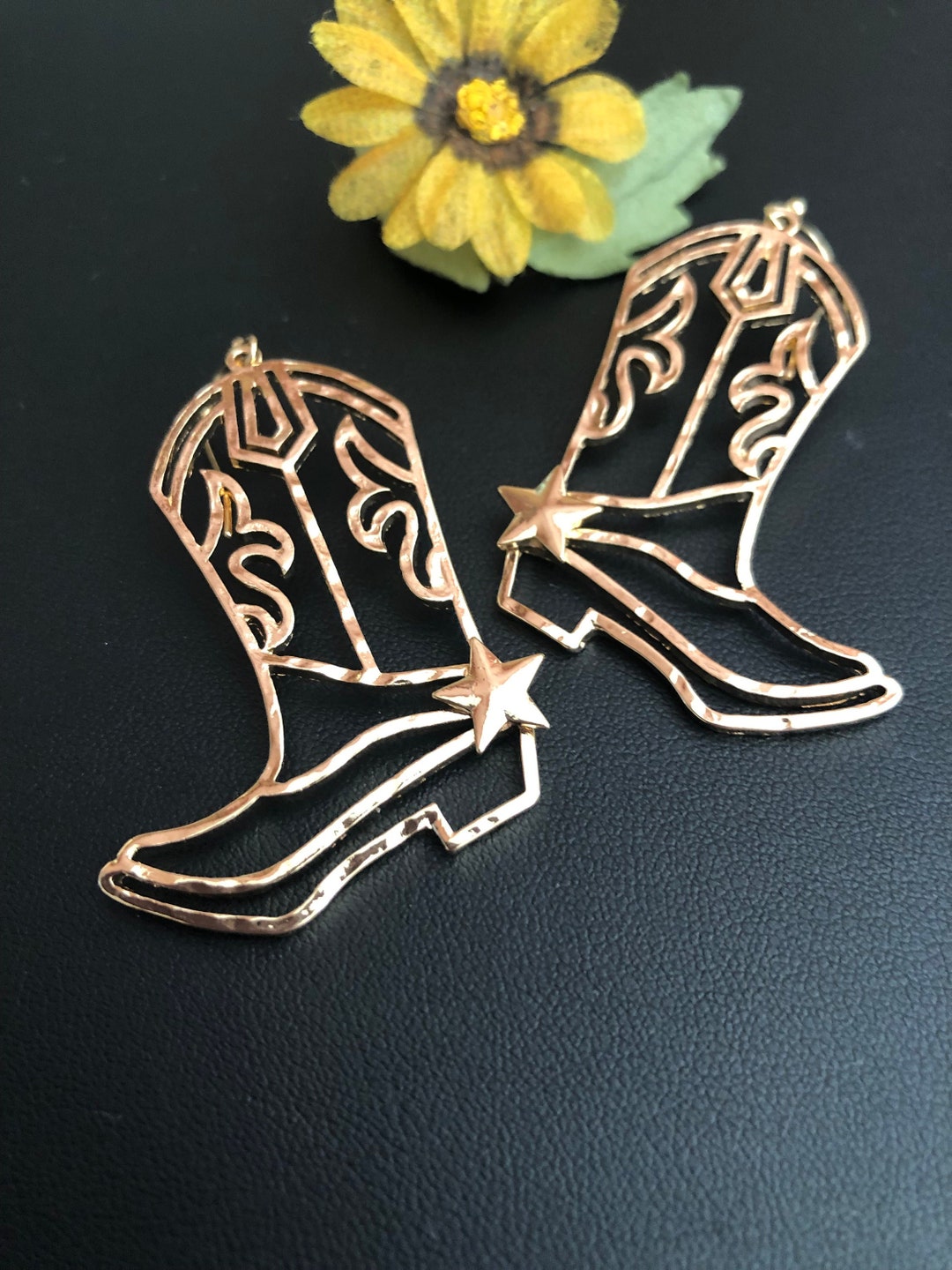 Cowgirl, Boot Earrings, Dangle/gold Filled, Gold Star, Large, Texas ...