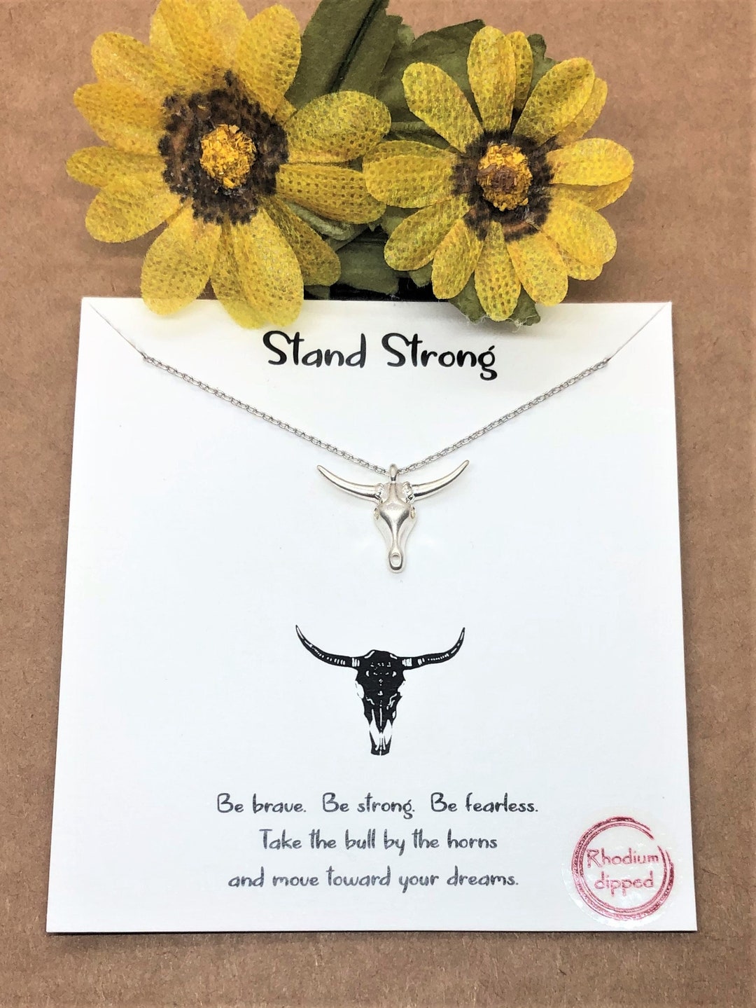 Longhorn Necklace, Tiny, Mini, Silver, White Gold Dipped, Western ...