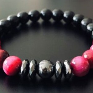 Magenta Tiger Eye, new Hematite Black Obsidian Beaded Stretch Bracelet ...