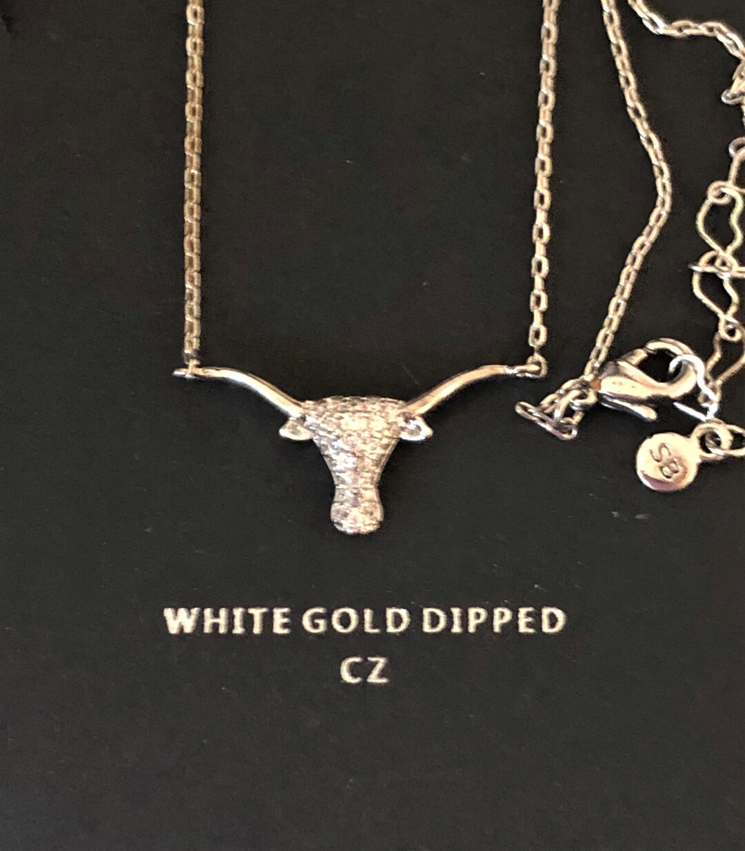 Longhorn Necklace, SILVER, White Gold Dipped Cubic Zirconia, Longhorn ...