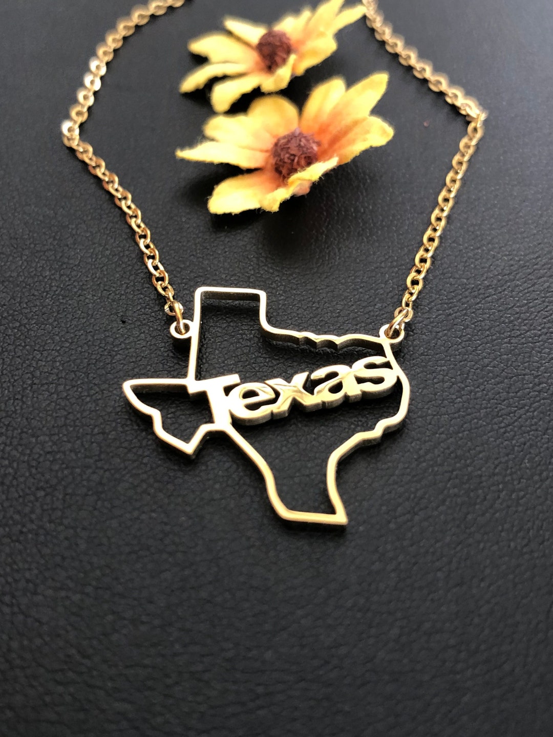 TEXAS Script Necklace, Gold Dipped, 1 Inch Charm, Texas Map Necklace ...