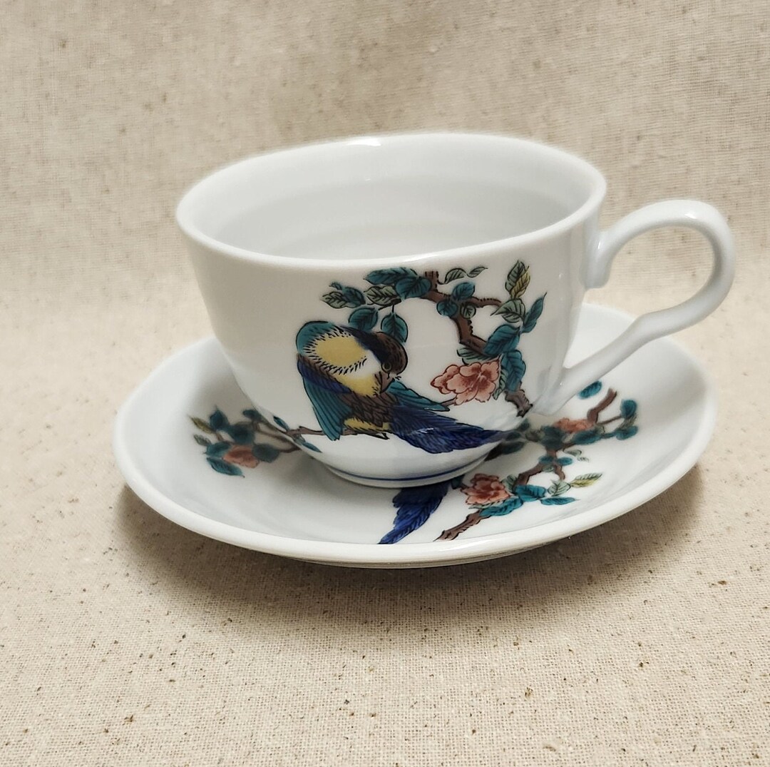 1970's Vintage Japanese Kutani Yaki Footed Cup & Saucer Bird Set - Etsy